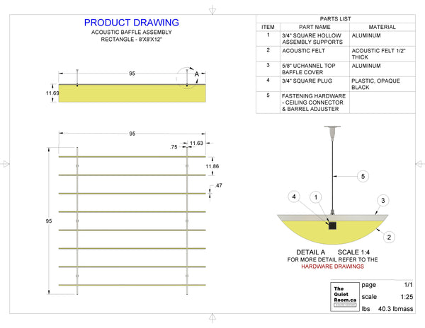 Acoustic Rectangle Baffle Assembly 12" High x 8'x8' – TheQuietRoom USA